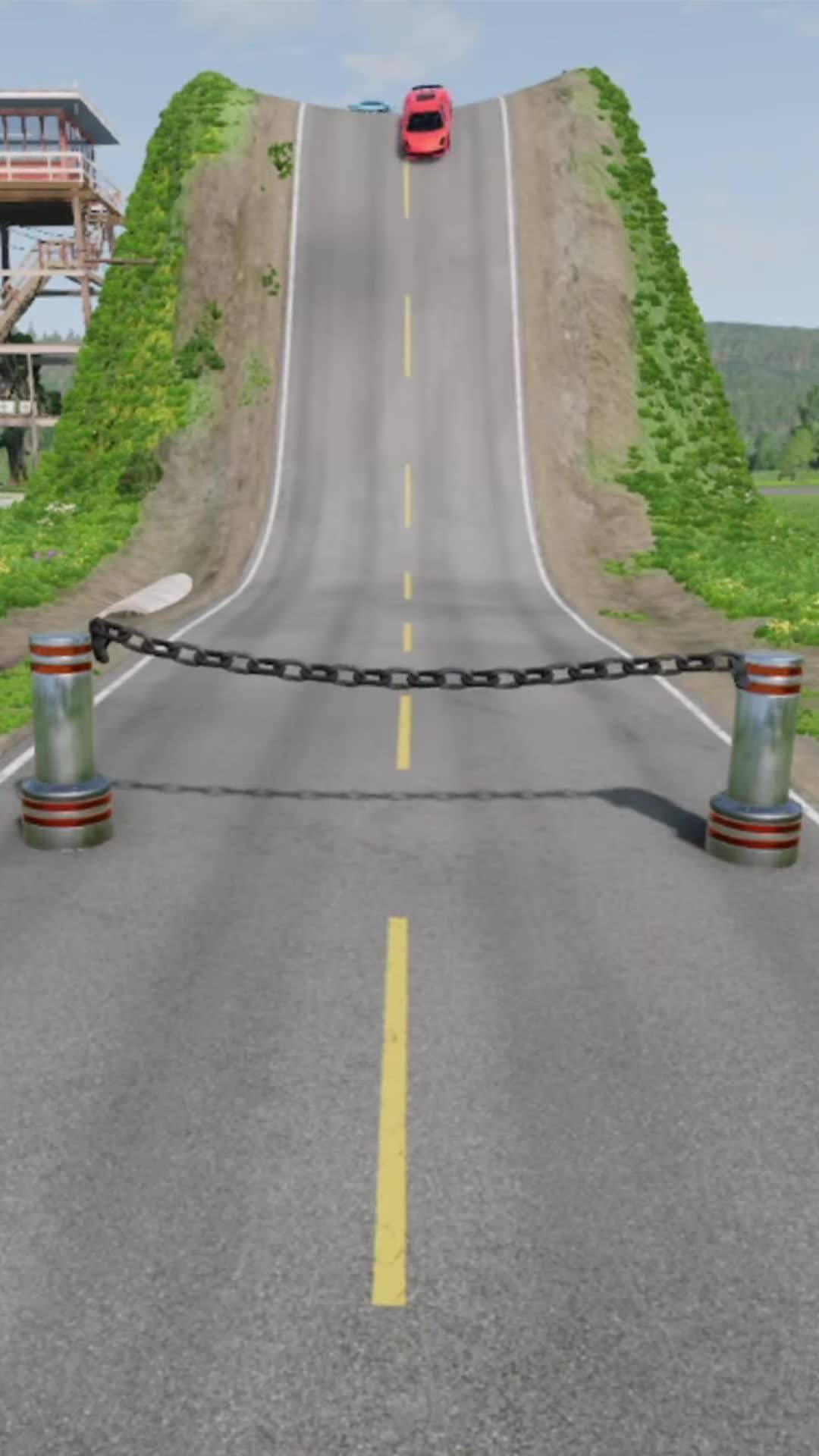 跑车货车vs小护柱杆 #儿童动画 #车祸模拟器