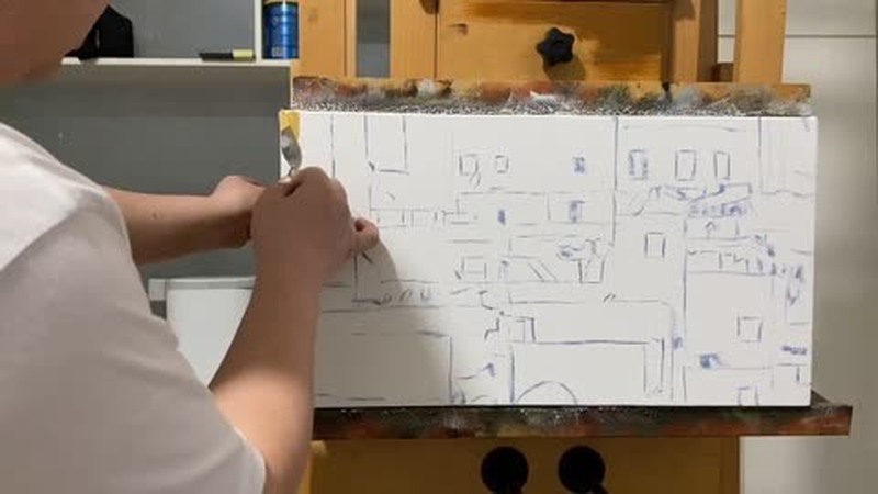 新画,小建筑(局部),油画,画画是一种生活