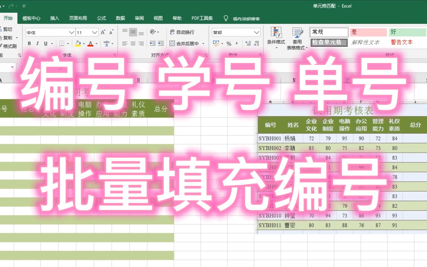 Excel 编号 学号 单号,带字母的号码,批量填充编号