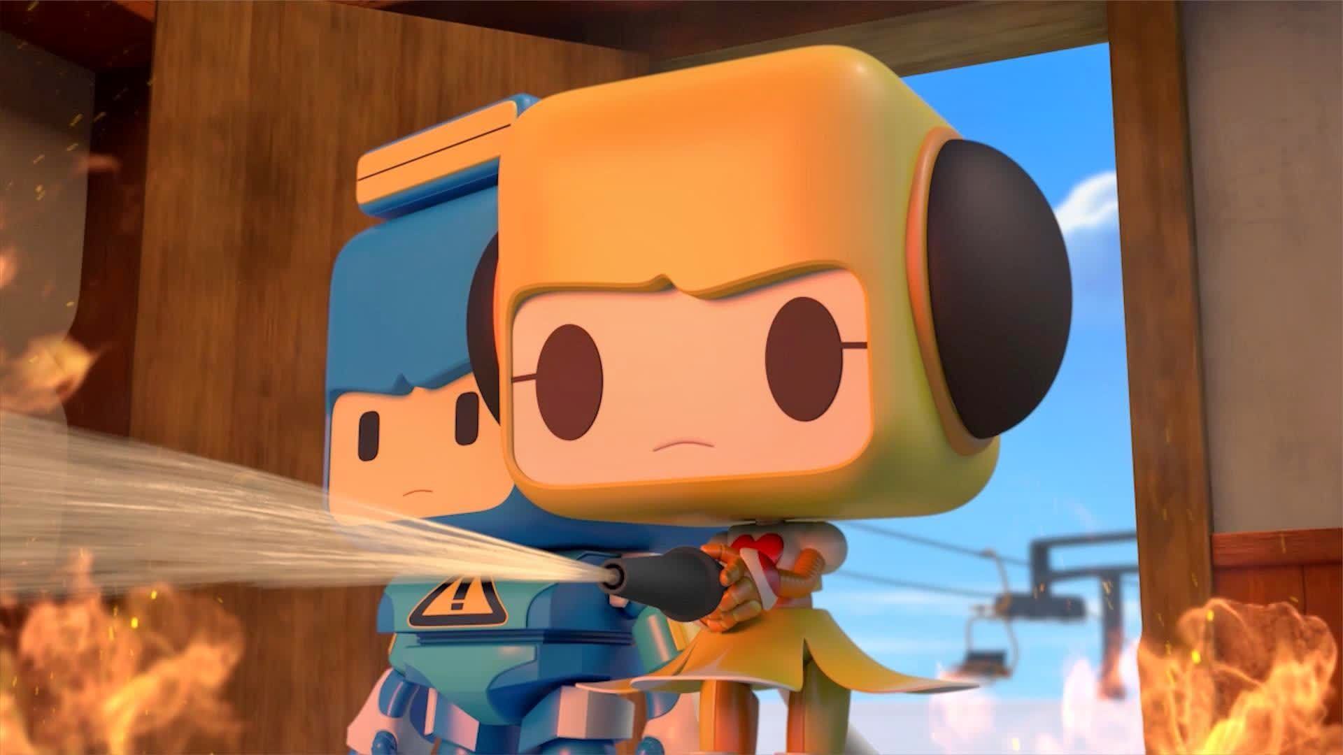 儿童益智动画:消防车火速赶到火灾现场救火