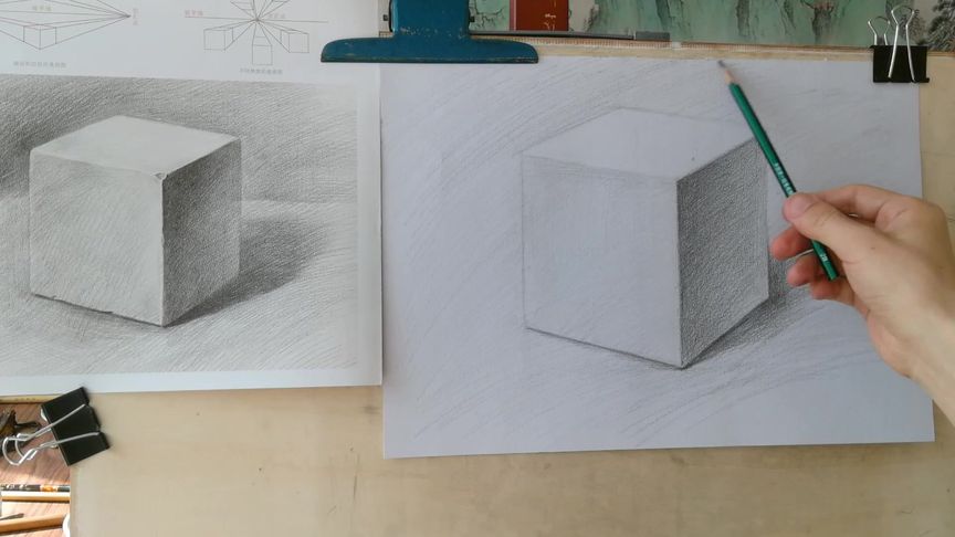 素描怎么画明暗?初级素描教学,全因素描正方体,画调子的方法