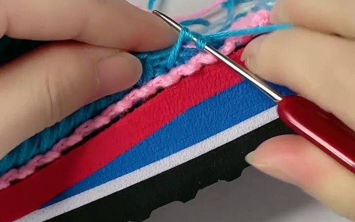 纯手工钩织毛线拖鞋教程