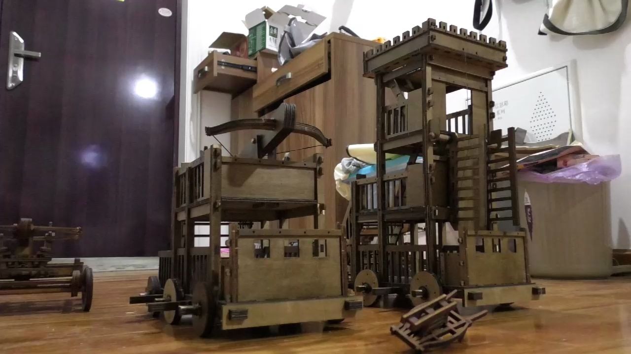 手工老戈自制木质攻城弩车,攻城战车,自己绘图纸,手工组装