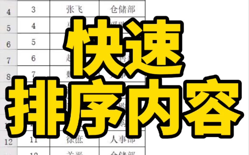 Excel快速排序内容