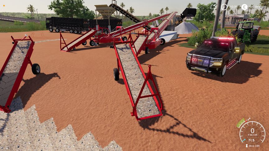 模拟农场19:河沙不用挖,用传送带输进机器洗沙,最后卖给搅拌站