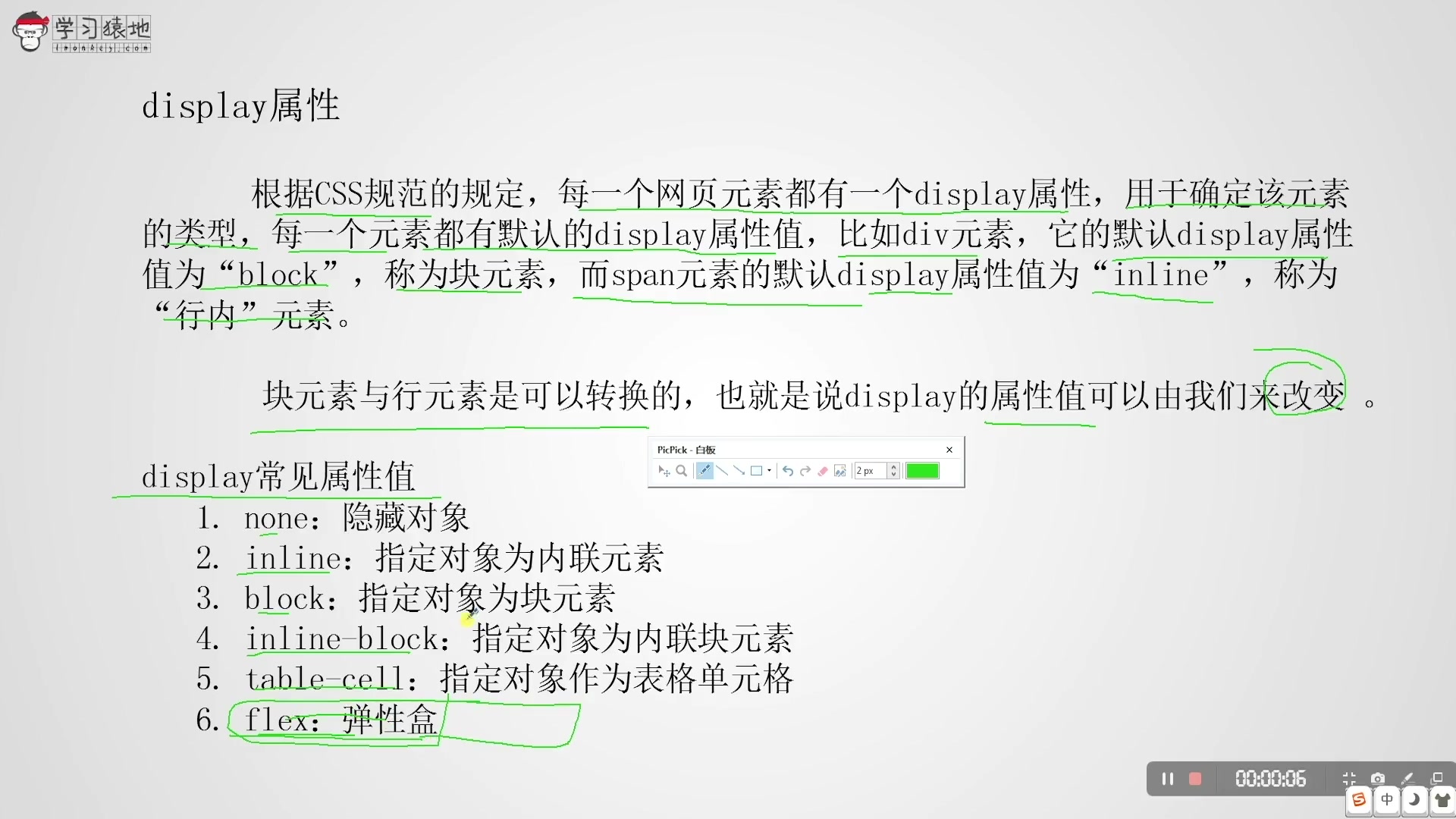 前端教程 页面布局 div+css 5.display属性 学习猿地