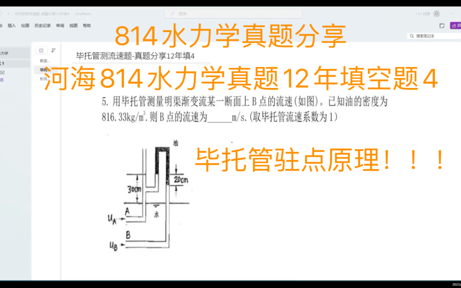 一个视频搞懂毕托管驻点原理——河海814水力学真题分享12年填空题4