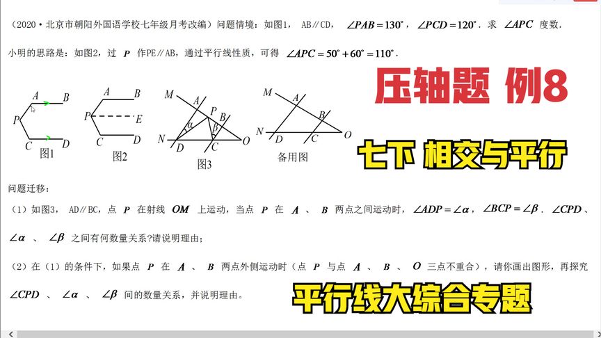 七年级下册数学,平行线大综合专题,压轴题例8 注意分类讨论
