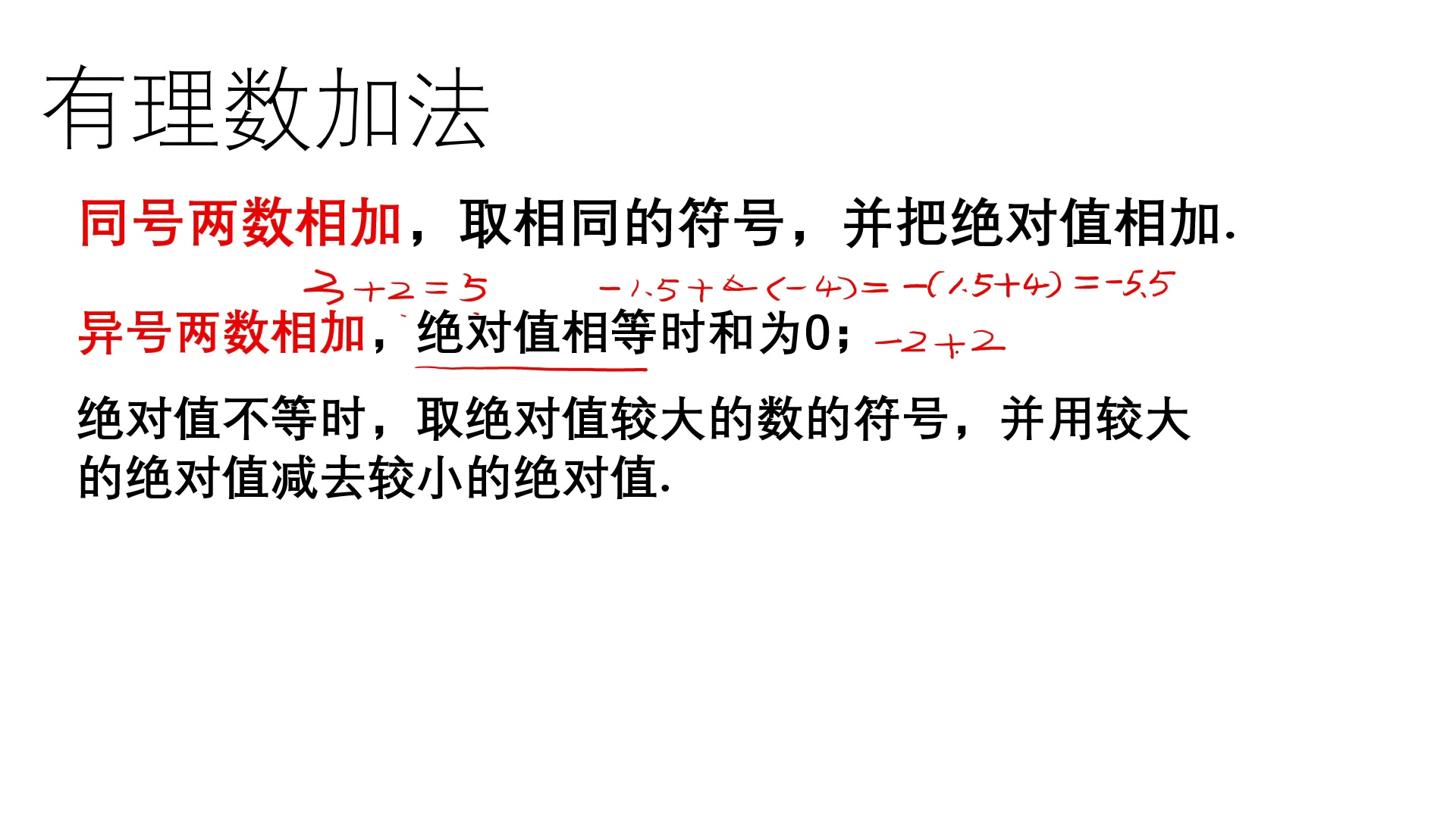 1.2有理数加法-初中初一级七年级上学期数学