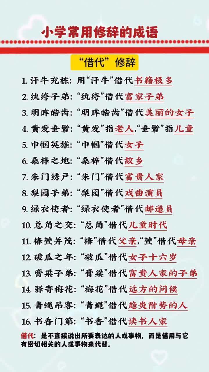 小学语文常用修辞手法-"借代"修辞的成语,你还能说出来几个?