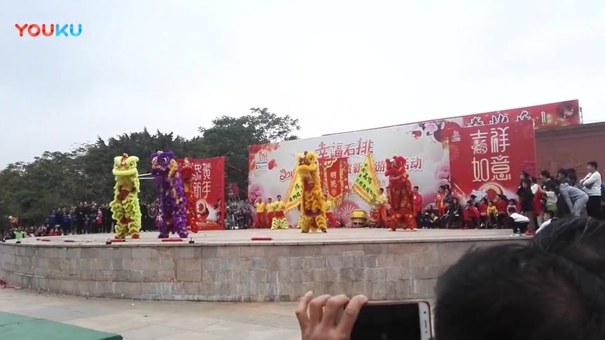 醒狮表演,庆贺新年财源广进,大吉大利