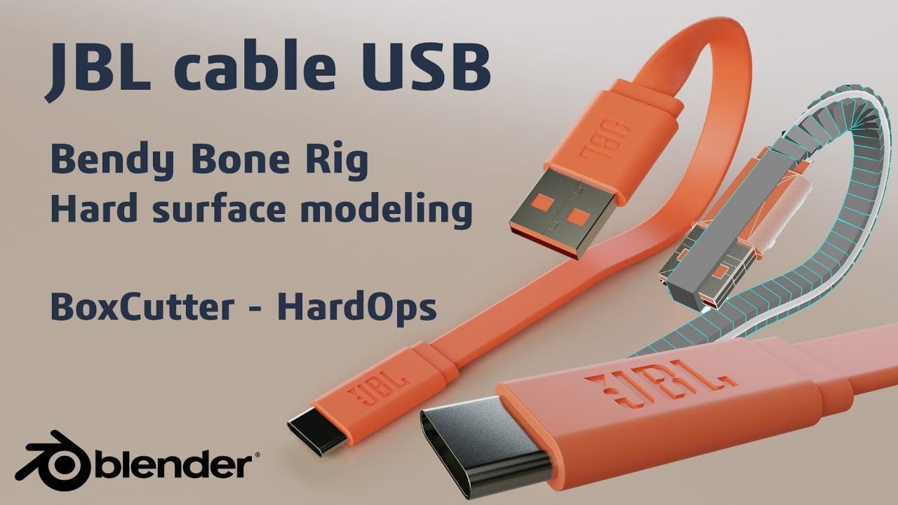 JBL USB数据线硬表面建模+骨骼绑定过程