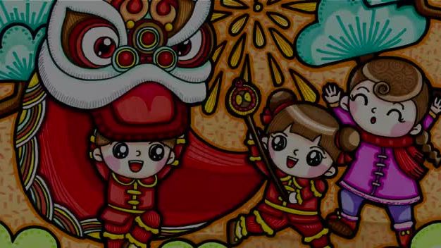 原创新年儿童画手:新年舞狮#马克笔儿童画 #一起学画画