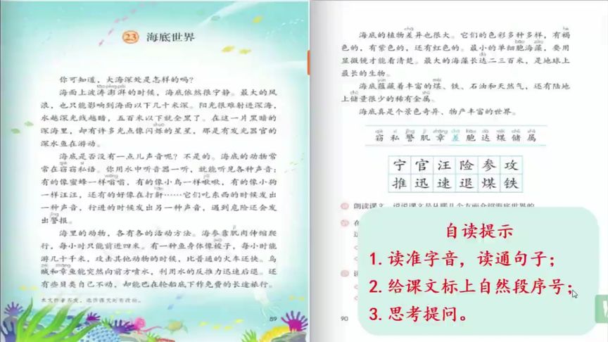 部编三年级下册语文第七单元第23课《海底世界》第一课时