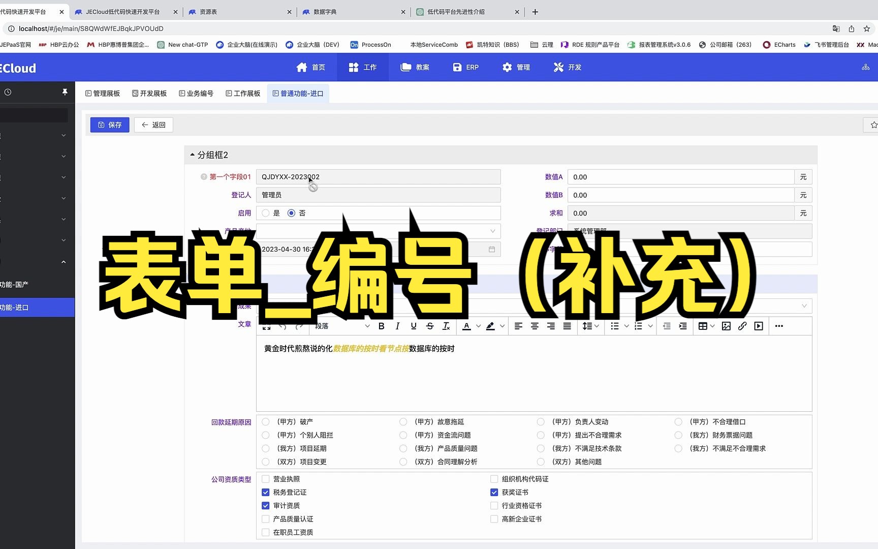 62.应用中心-表单_编号(补充),低代码平台