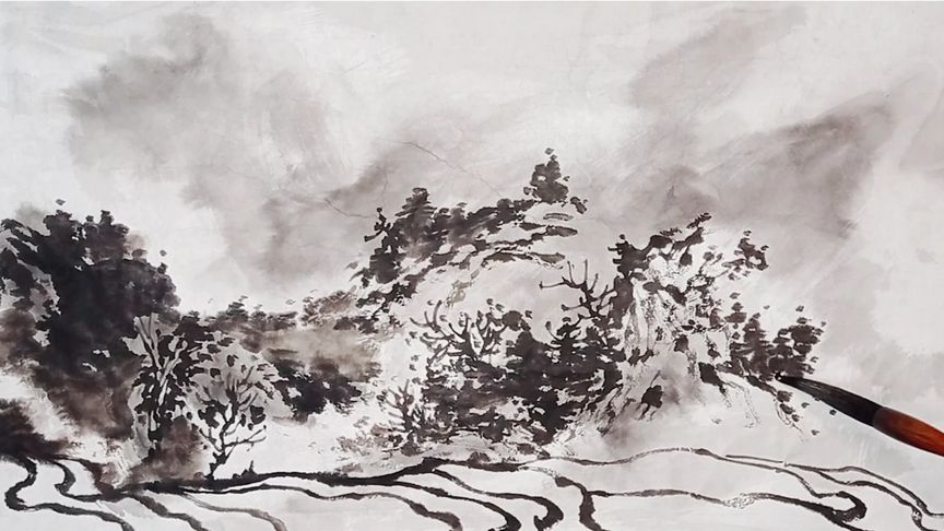 泼墨山水画技法演示和讲解。用这样方法画山水画,变得好简单。