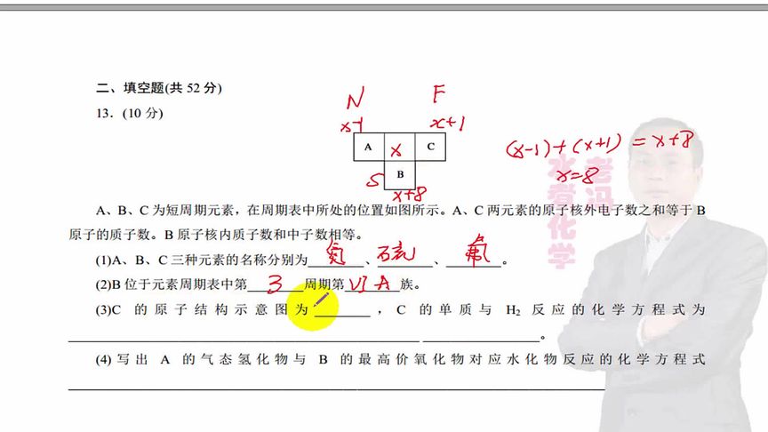 高中化学同步重点题型,周期表推断题,质子中子和化学方程式