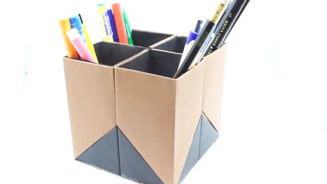 手工折纸DIY,教你用纸制作一个实用的笔筒