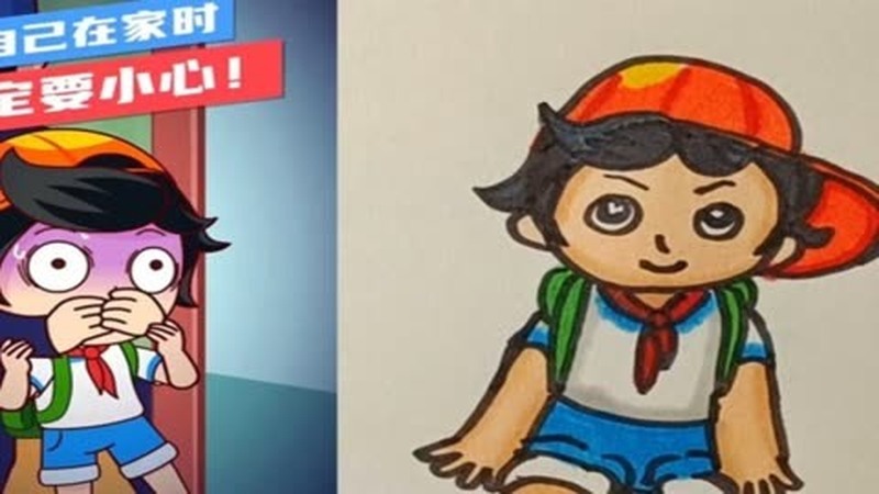 儿童简笔画一个人在家一定要注意安全