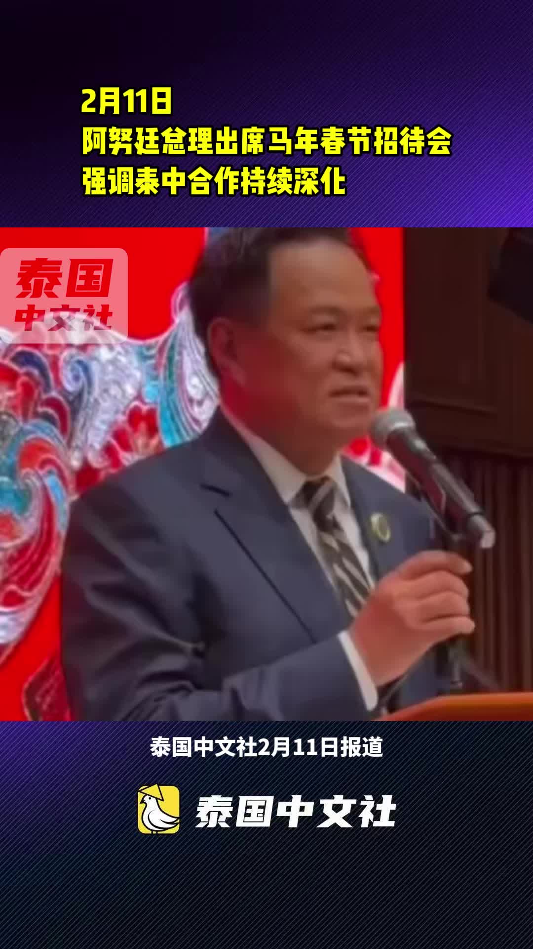 阿努廷总理出席马年春节招待会 强调泰中合作持续深化