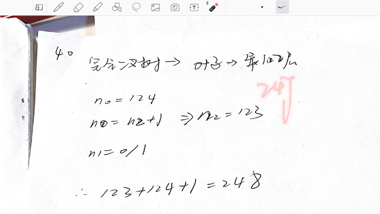 考研数据结构/一颗有124个叶子结点的完全二叉树,最多多少个结点?