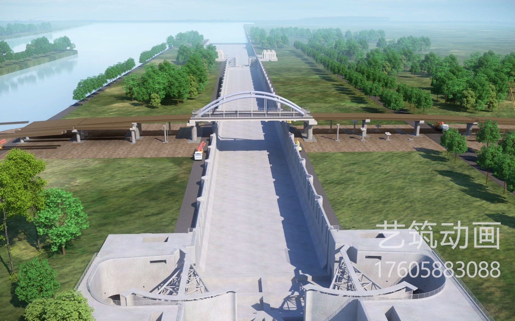 跨河拱肋公路桥BIM施工演示动画 - 艺筑动画