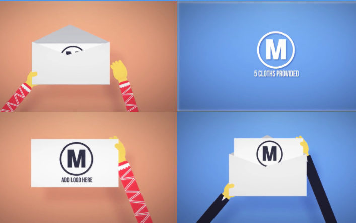 AE模板-信封打开邮件打开明信片贺卡特效的动态LOGO片头模板动态...