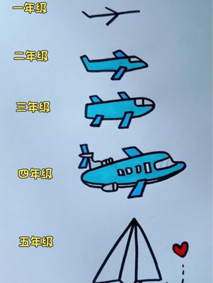 不同年级画飞机儿童简笔画教程