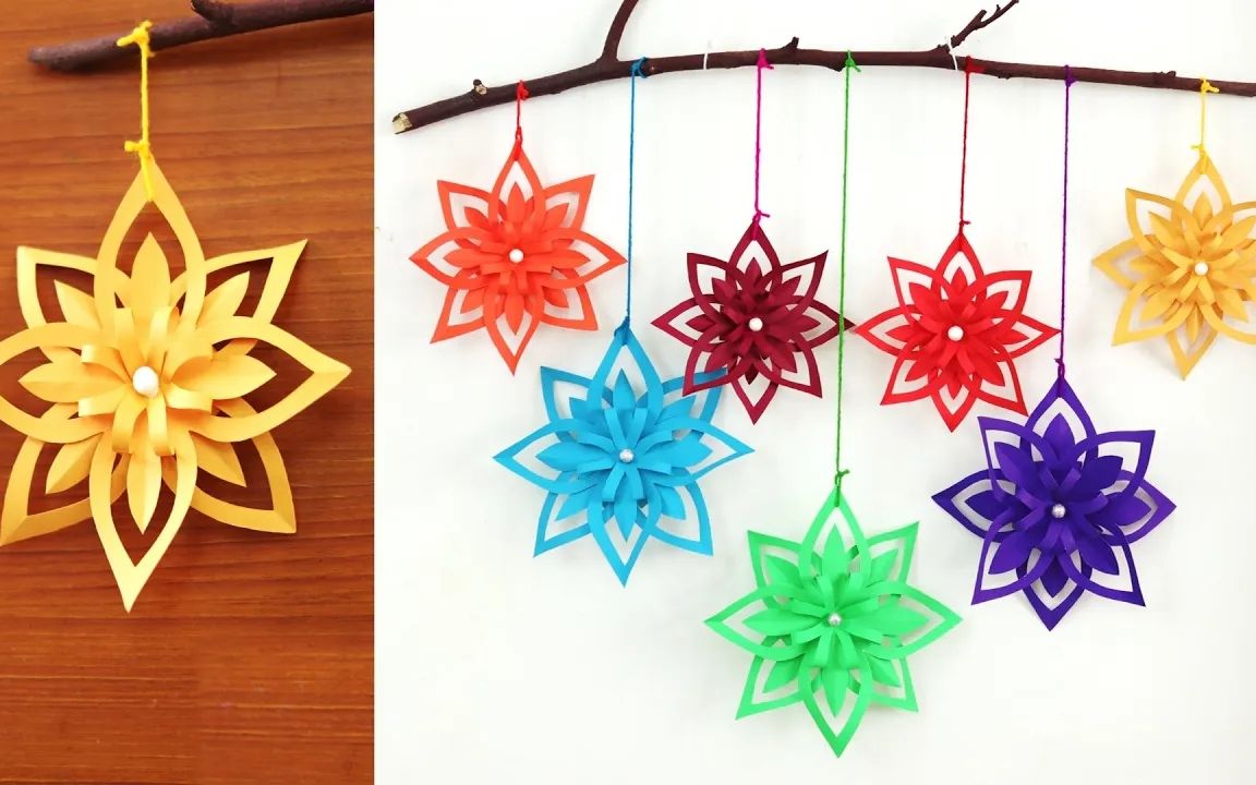 两张纸教你做个漂亮的立体雪花,做法简单可以用来装饰,手工折纸