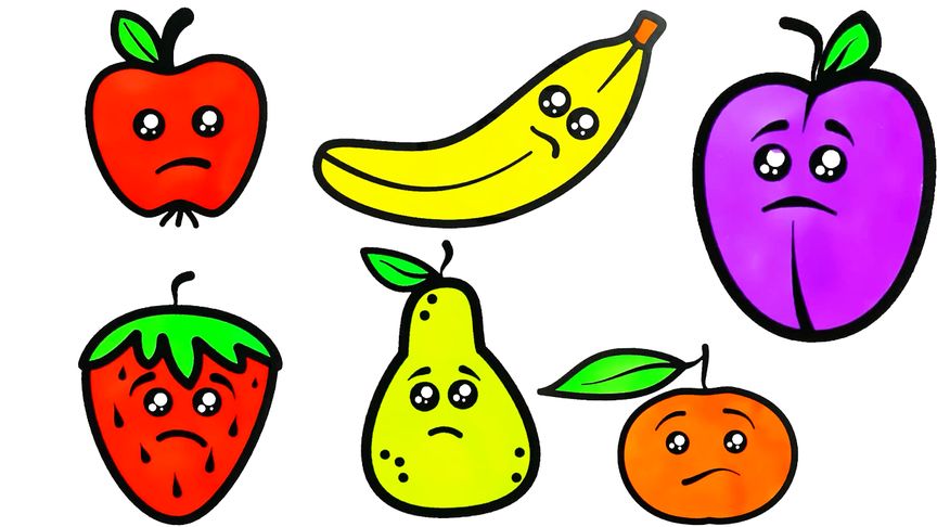 幼儿早教画画,手把手教孩子简笔画水果,一组带有倒霉表情水果图