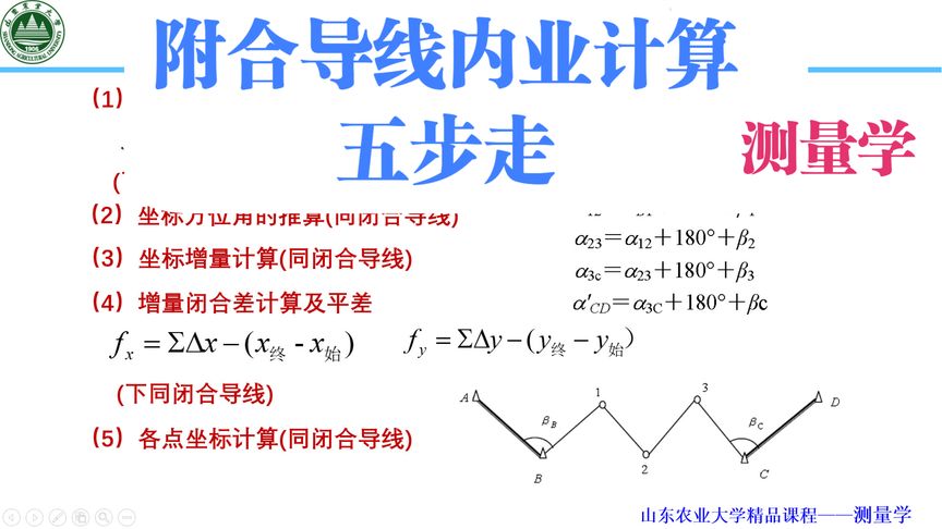 “为地球做量尺”《测量学》附合导线的内业计算步骤