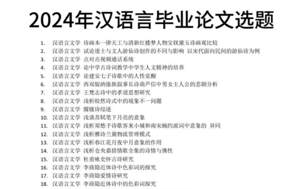 2024年汉语言专业论文选题