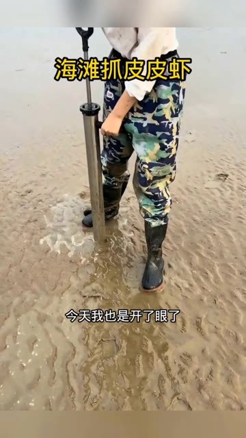 海滩上用打气筒抓皮皮虾 #搞笑配音
