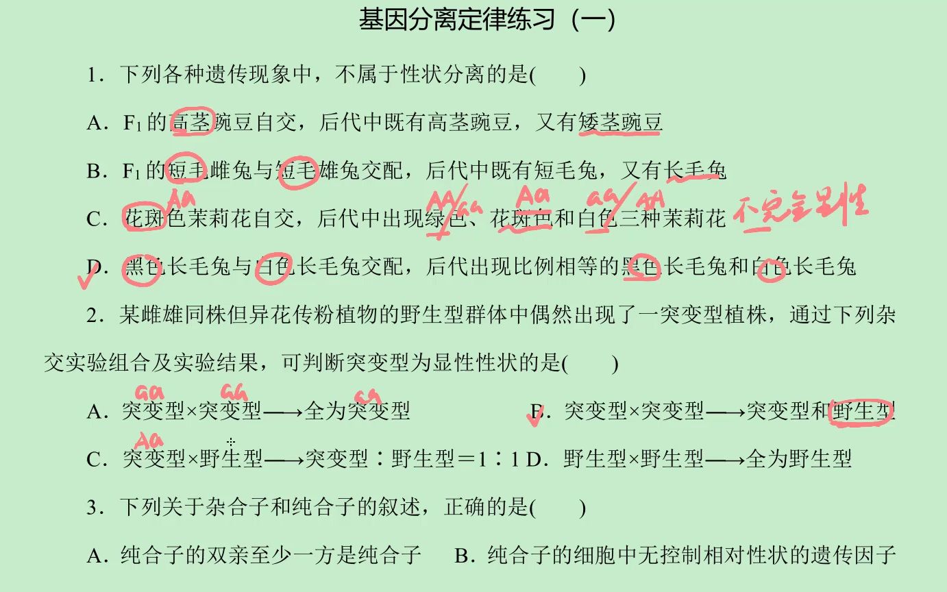 基因分离定律练习(一)