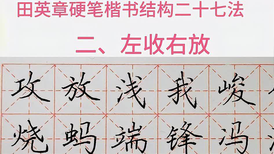 .英章硬笔书法结构二十七法(二):左收右放,注意左右比高低!