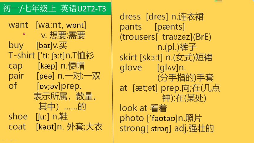 初一/七年级 仁爱/科普版七上U2T2-T3英语单词音标拼读(第7期)