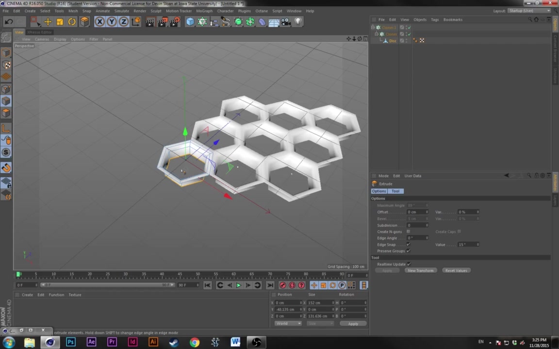 C4D创建蜂巢六边形网格模型教程 www.c4dcn.com