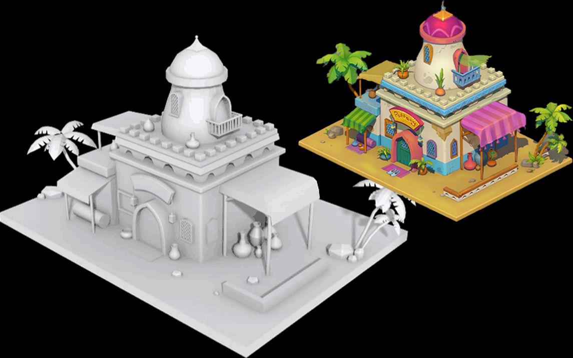 【3dmax场景建模】卡通风格场景沙滩小房子搭建技巧讲解,包含模型/...