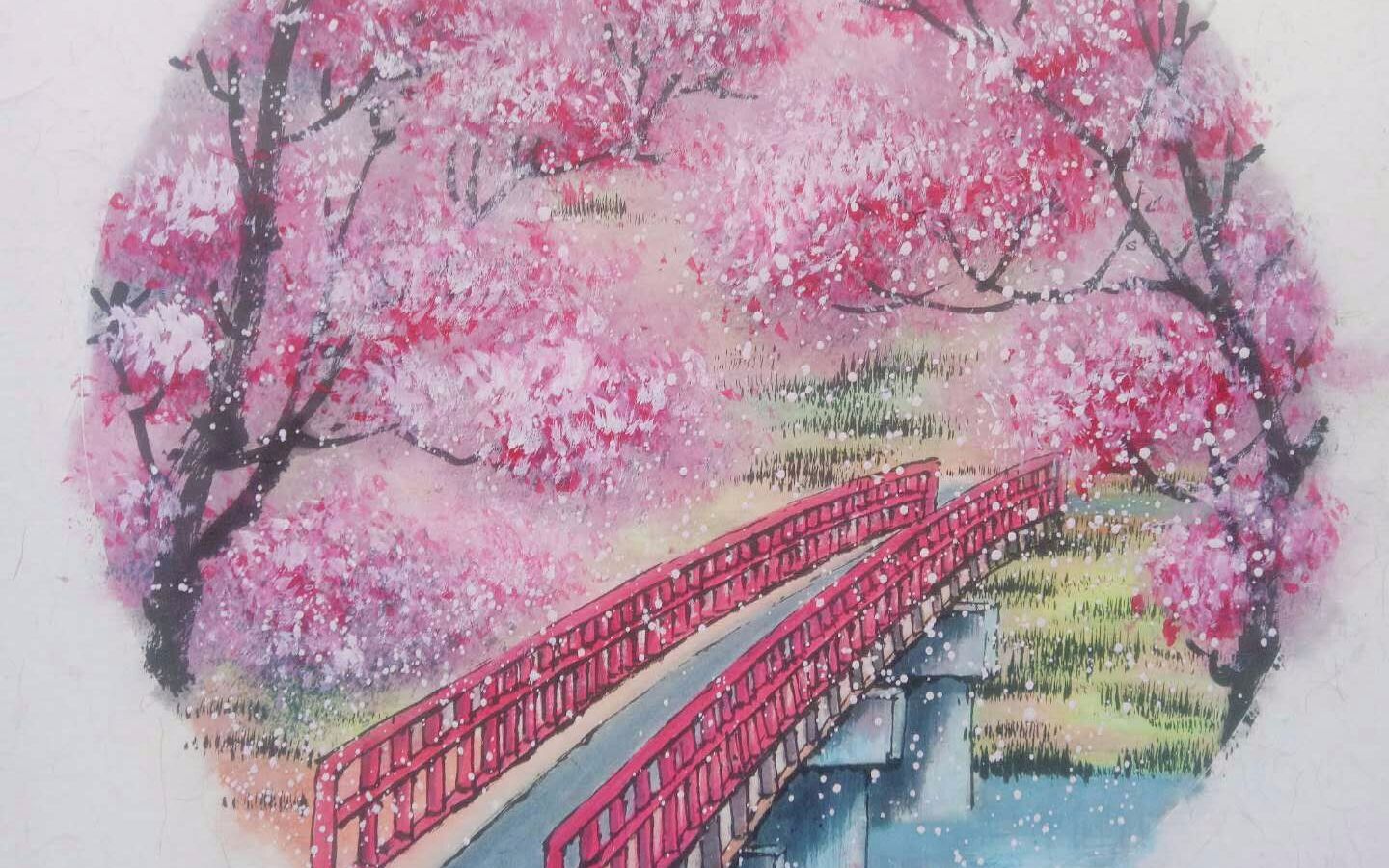 【樱花】如何画出类似动漫场景的樱花 手绘樱花国画 临摹