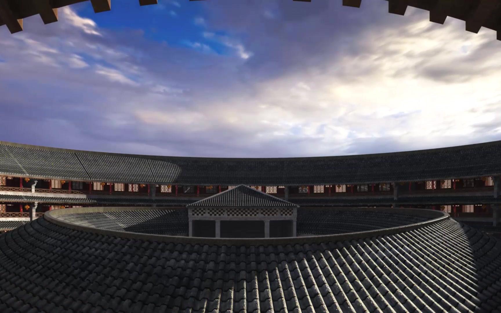 【3DMAX动画制作】福建土楼建筑动画!纯三维制作!大鱼海棠里的建筑...