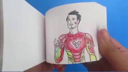 表弟手绘手翻画,钢铁侠VS灭霸,永远的钢铁侠,爱你三千遍!