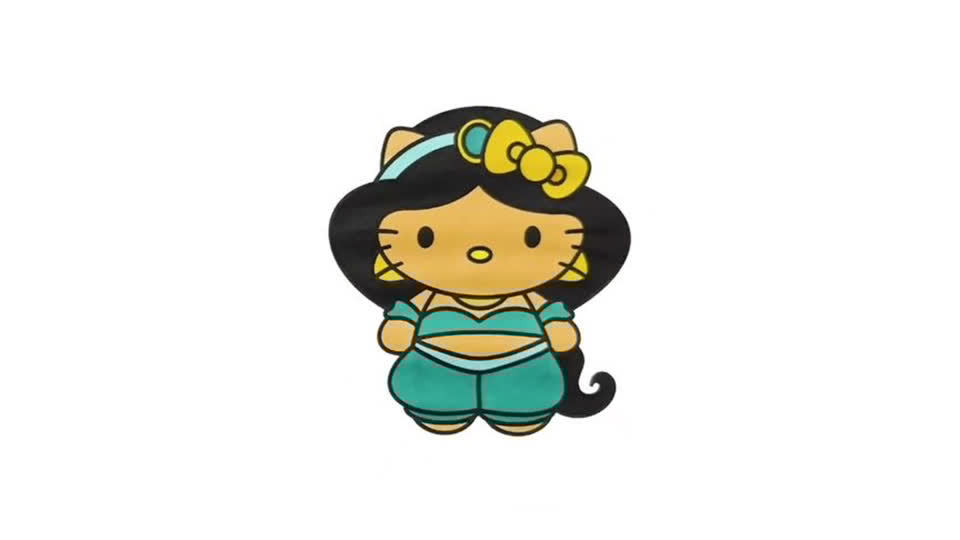 各种好看的凯蒂猫,给她们涂上合适的颜色吧马克笔手绘