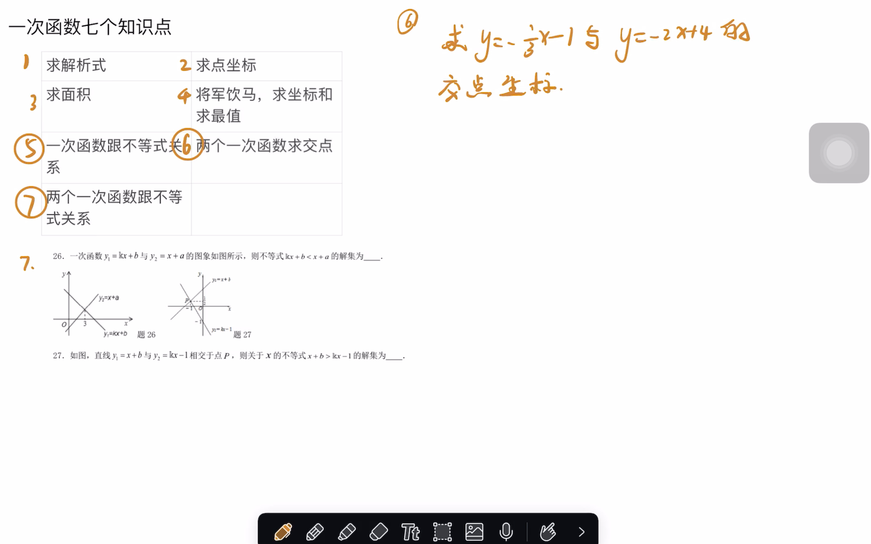 八年级下～一次函数与不等式的关系 ～一次函数求交点坐标
