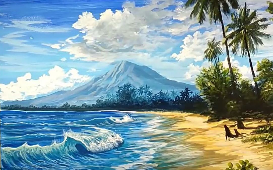 【画画】如何画美丽的海滩景色