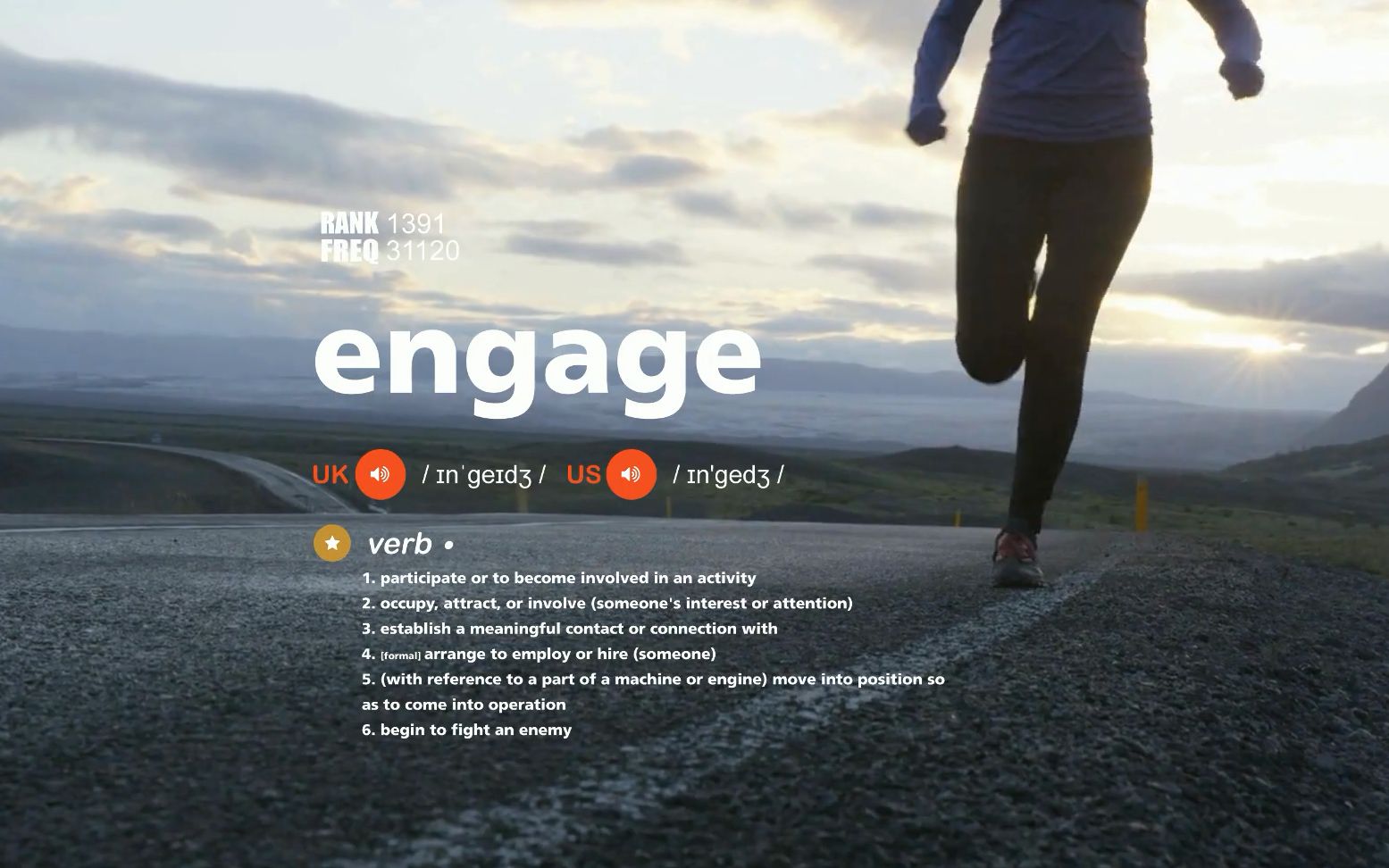 四级核心词:engage(排行 1391 词频 31120)