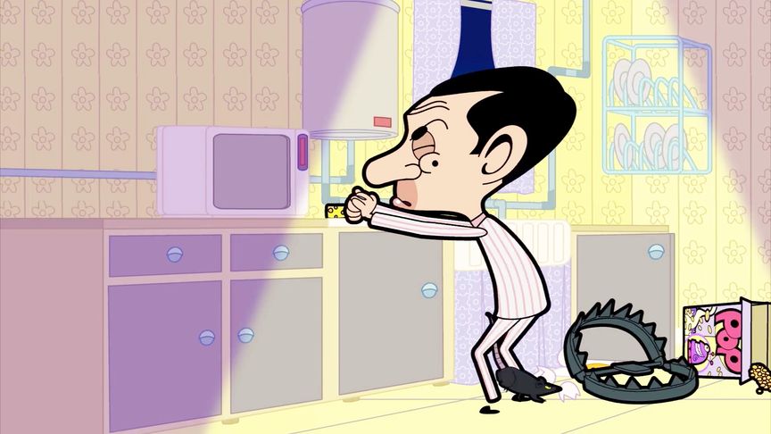 憨豆先生动画版:憨豆为了抓老鼠却踩中了捕兽夹