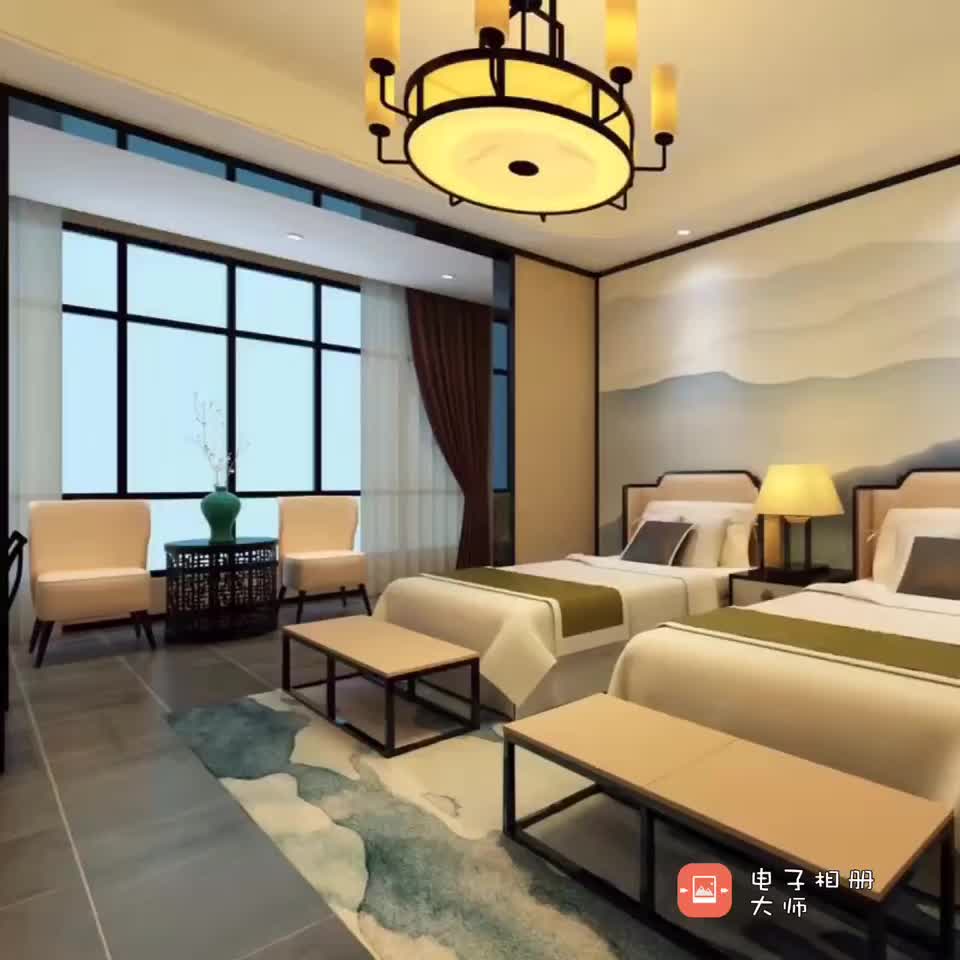 陕西宝鸡山里的一个酒店客房设计,现代中式,家里的卧室可以参考。