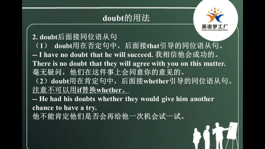 【英语梦工厂知识胶囊】中考考点之doubt的用法