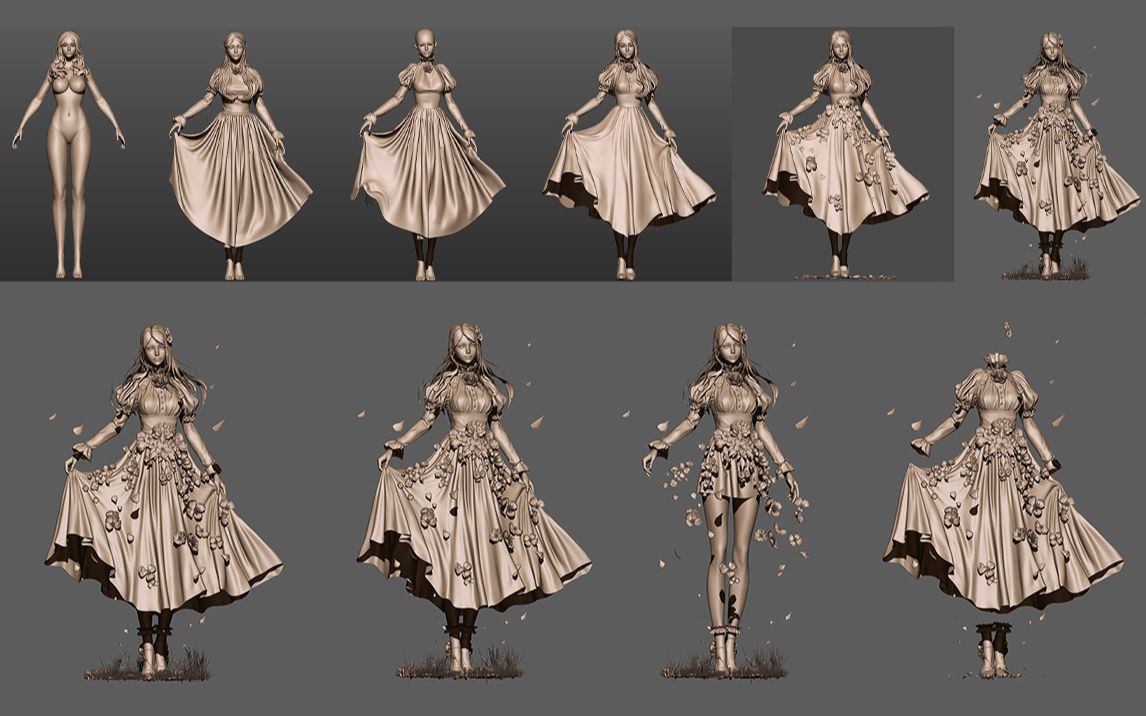 次世代女性角色制作,MD高定礼服布料建模+zbrush细节雕刻讲解
