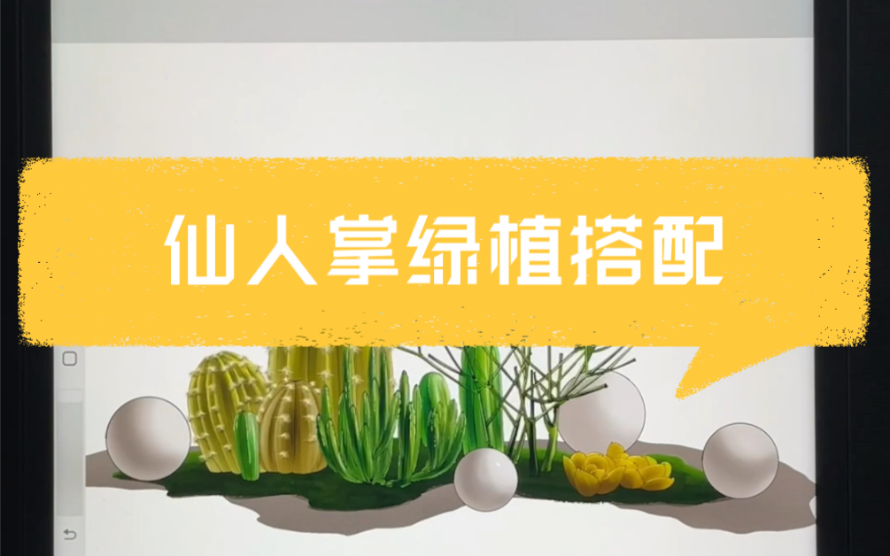 仙人掌绿植植物搭配iPad手绘画法#植物素材#景观手绘#园林景观#...